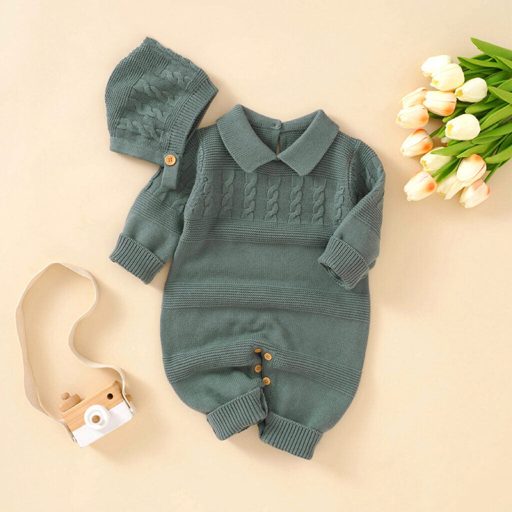 Forrest Knit Jumpsuit Baby Solid Color Crochet Knit Design Lapel ...